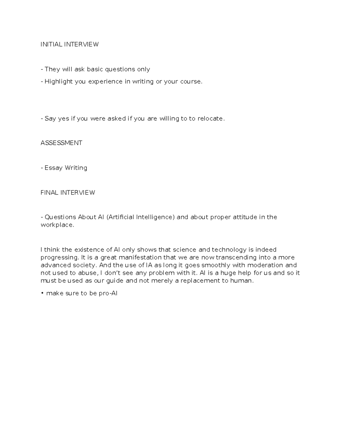 Initial Interview - nsnssjs - INITIAL INTERVIEW They will ask basic ...