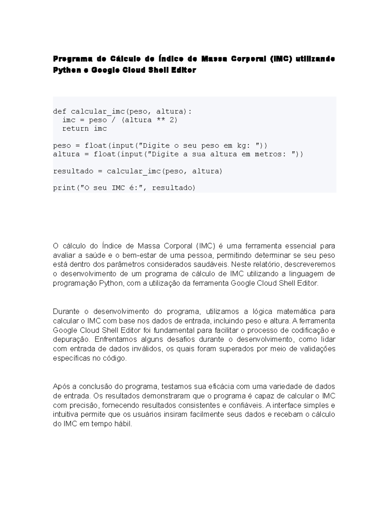 Port Imc Python Programa De Cálculo De Índice De Massa Corporal Imc Utilizando Python E