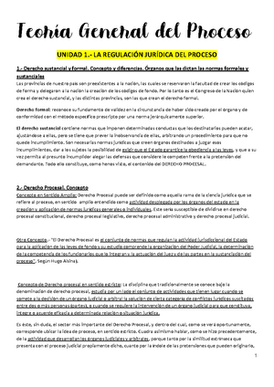 TGP Resumen 1P Completo - Teoría General del Proceso UNIDAD 1.- LA REGULACI”N JURÕDICA DEL ...