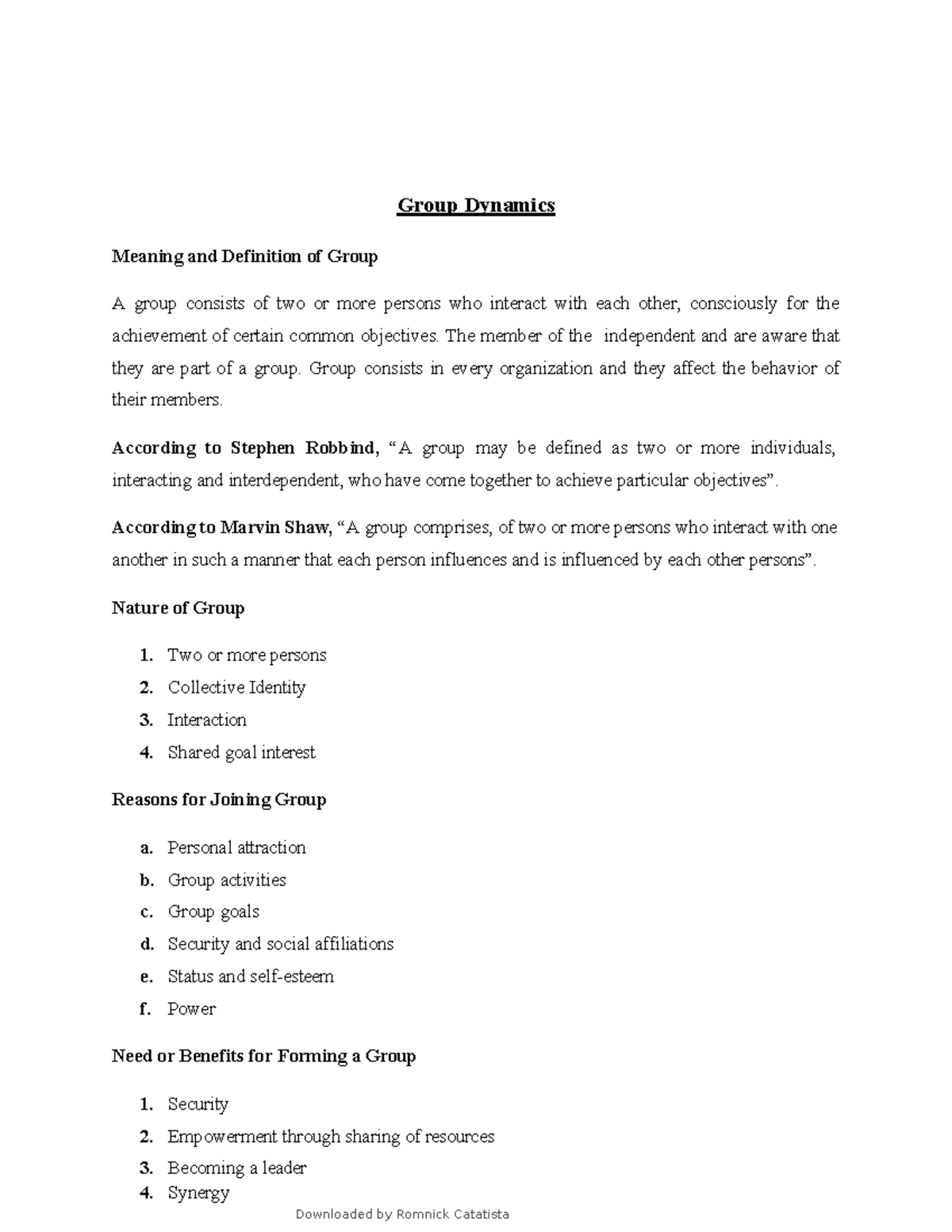 Prefinal Final - learning materials - Group Dynamics Meaning and ...