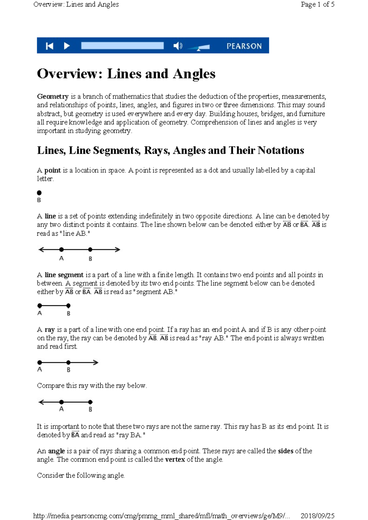 1 lines and angles - Overview: Lines and Angles Geometry is a branch of ...