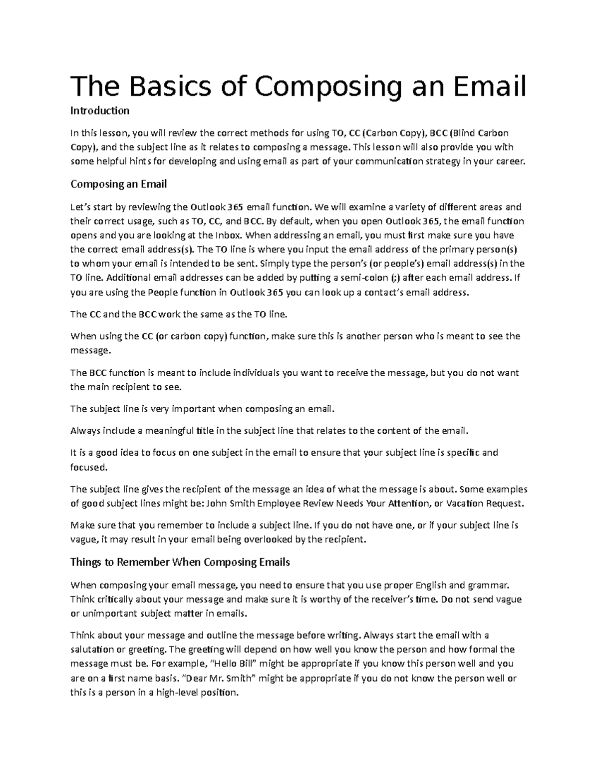 The Basics of Composing an Email - The Basics of Composing an Email ...