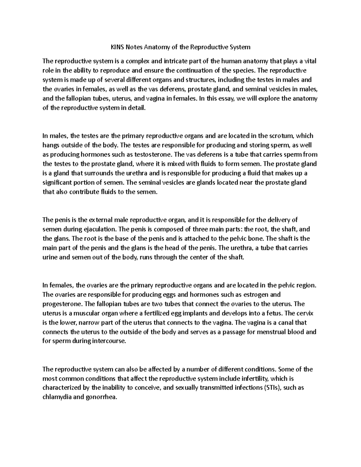 KINS Notes Anatomy of the Reproductive System - The reproductive system ...