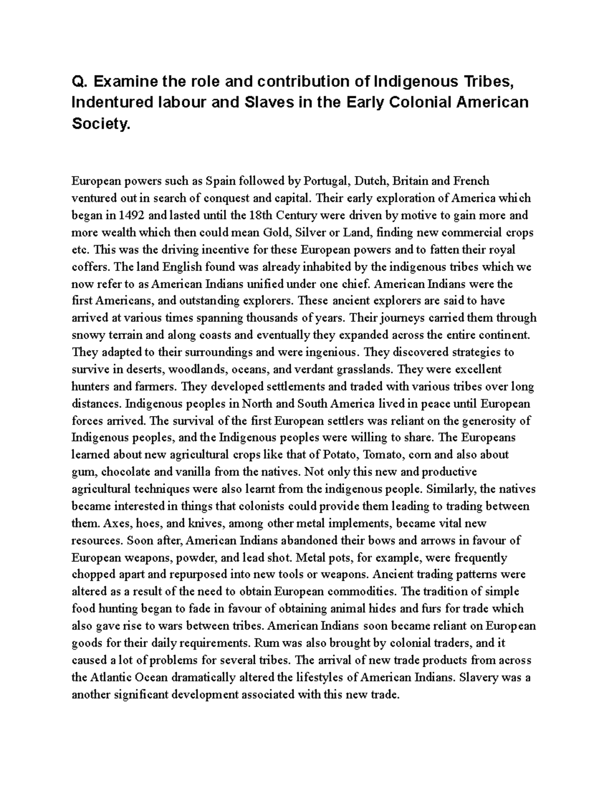 history of united states of america - Q. Examine the role and ...