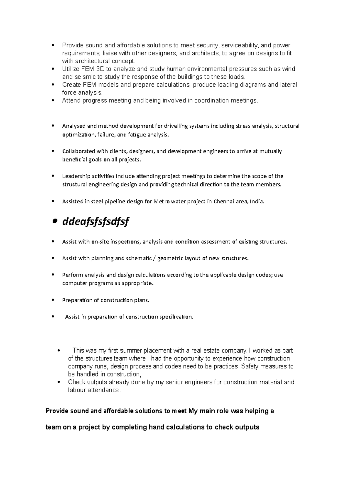Resume notes - Coursework related to all - Provide sound and affordable ...