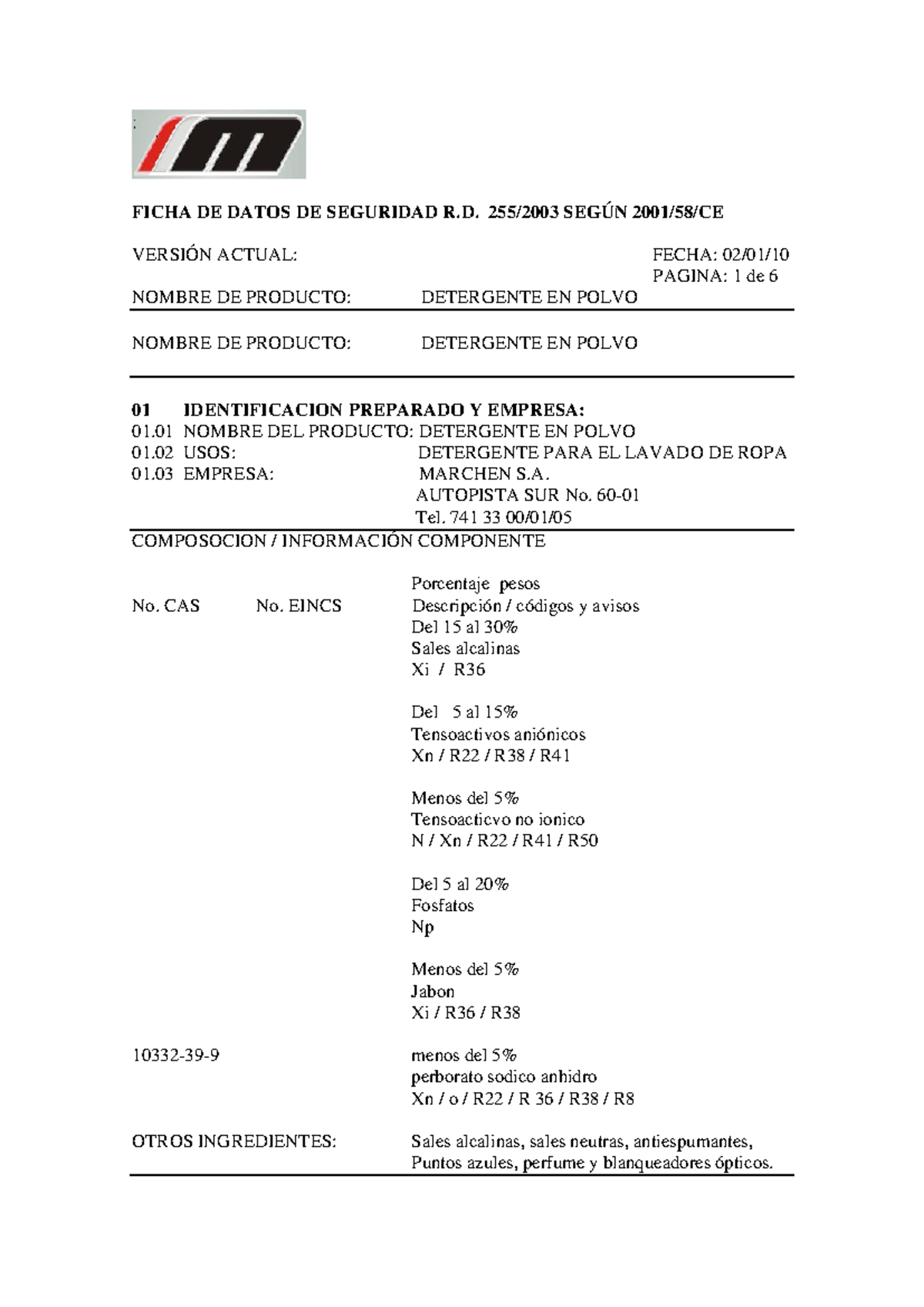 Hoja de Seguridad Detergente%5b1%5d - VERSIÓN ACTUAL: FECHA: 02/01 ...