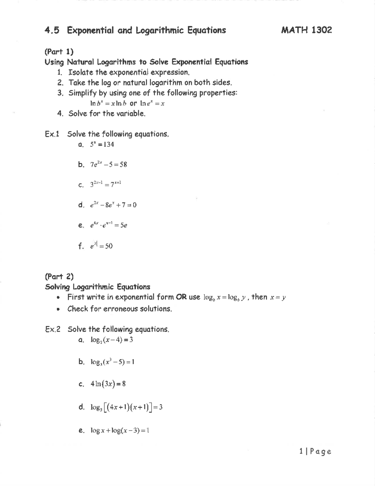 College Algebra Chapter 4.5 - 4 Exponential and Logarithmic Equations ...
