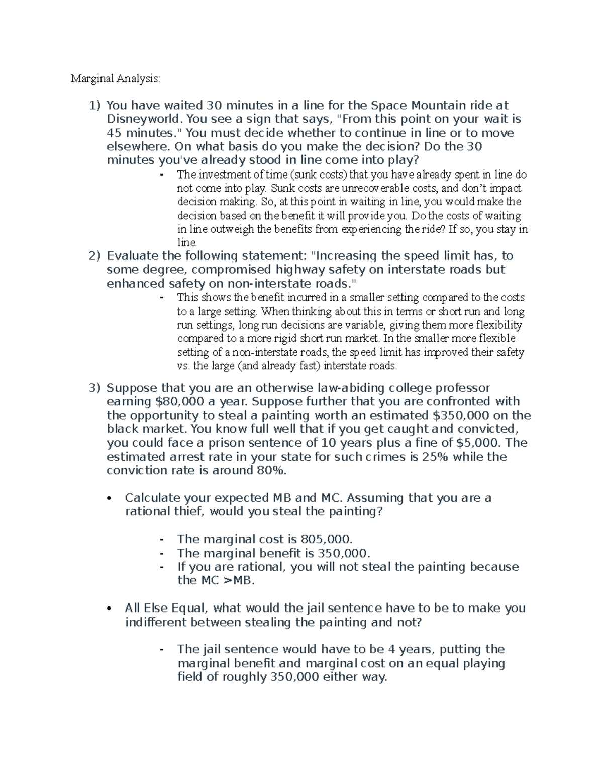 Marginal Analysis PS - Econ 201 weekly problem set questions and ...