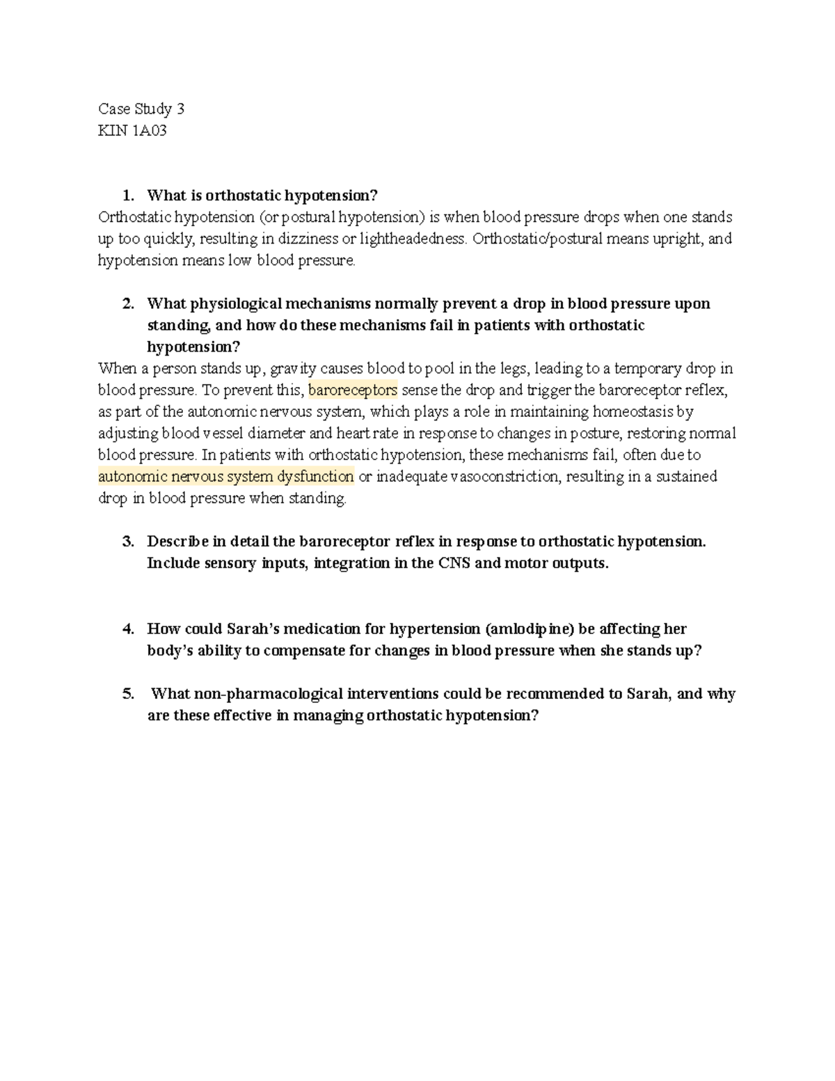 Case Study 3- KIN 1A03 - Case Study 3 KIN 1A 1. What is orthostatic ...