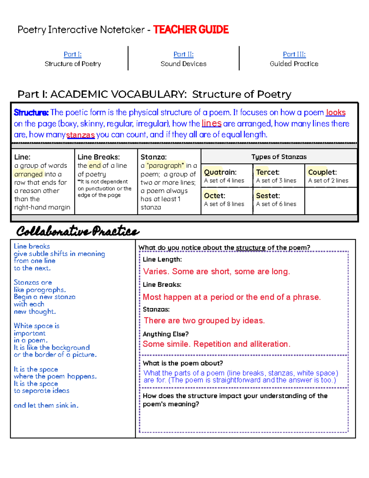 Teacher Guide - Poetry Interactive Notetaker - Poetry Interactive ...