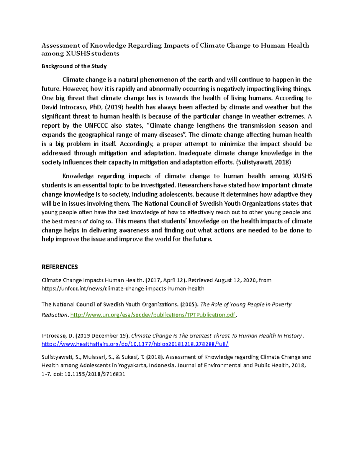 Konsep paper- Background of the Study - Assessment of Knowledge ...