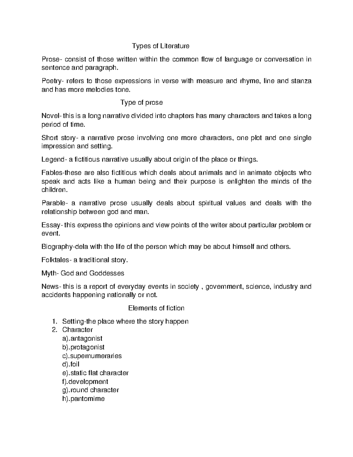 Types of Literature 030416 - Types of Literature Prose- consist of ...