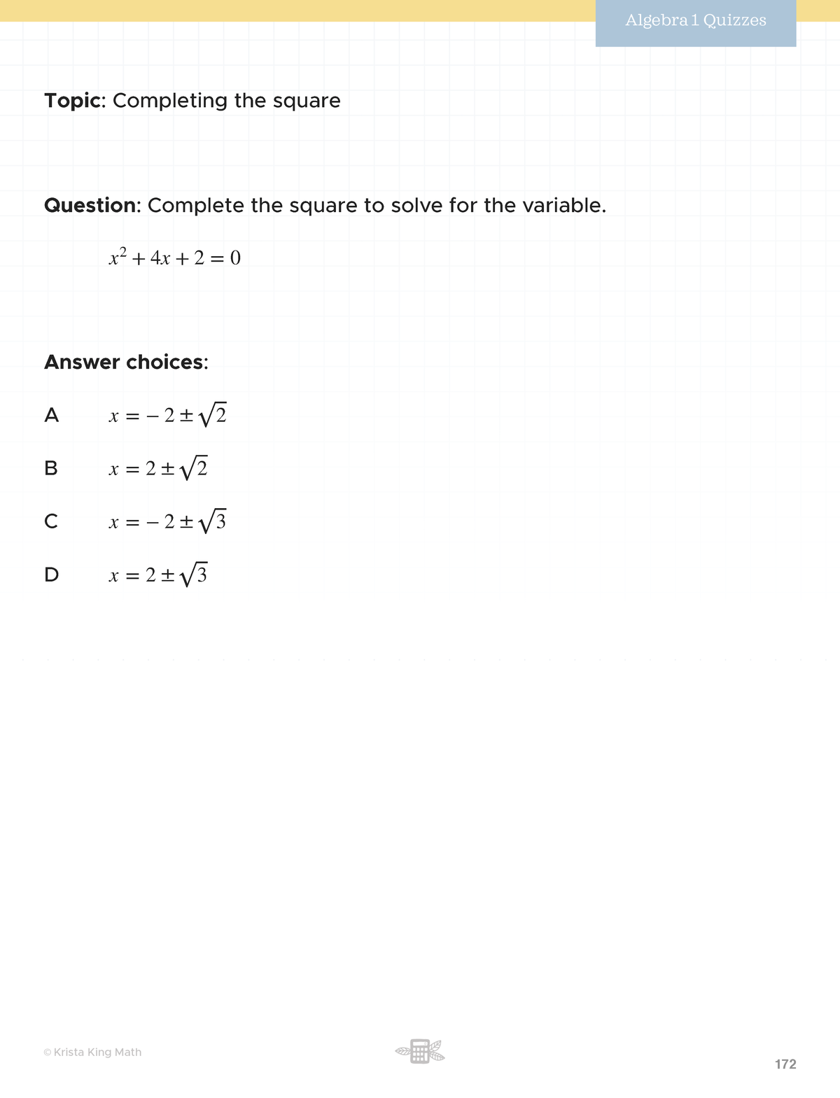 05 Completing the square - Topic: Completing the square Question ...