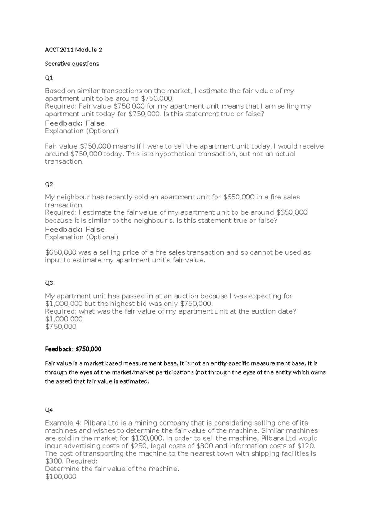Module 2 socrative questions - ACCT2011 Module 2 Socrative questions Q ...