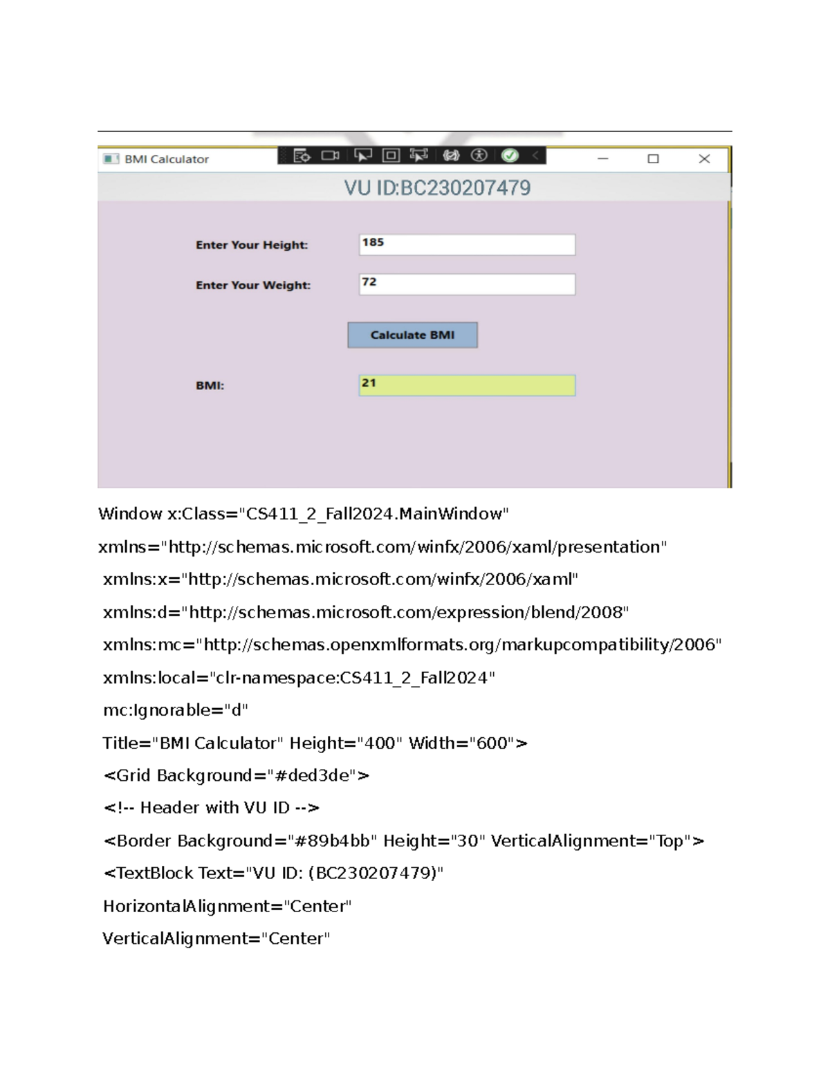 Cs411 assignment(12) - Window x:Class="CS411_2_Fall2024" - Studocu
