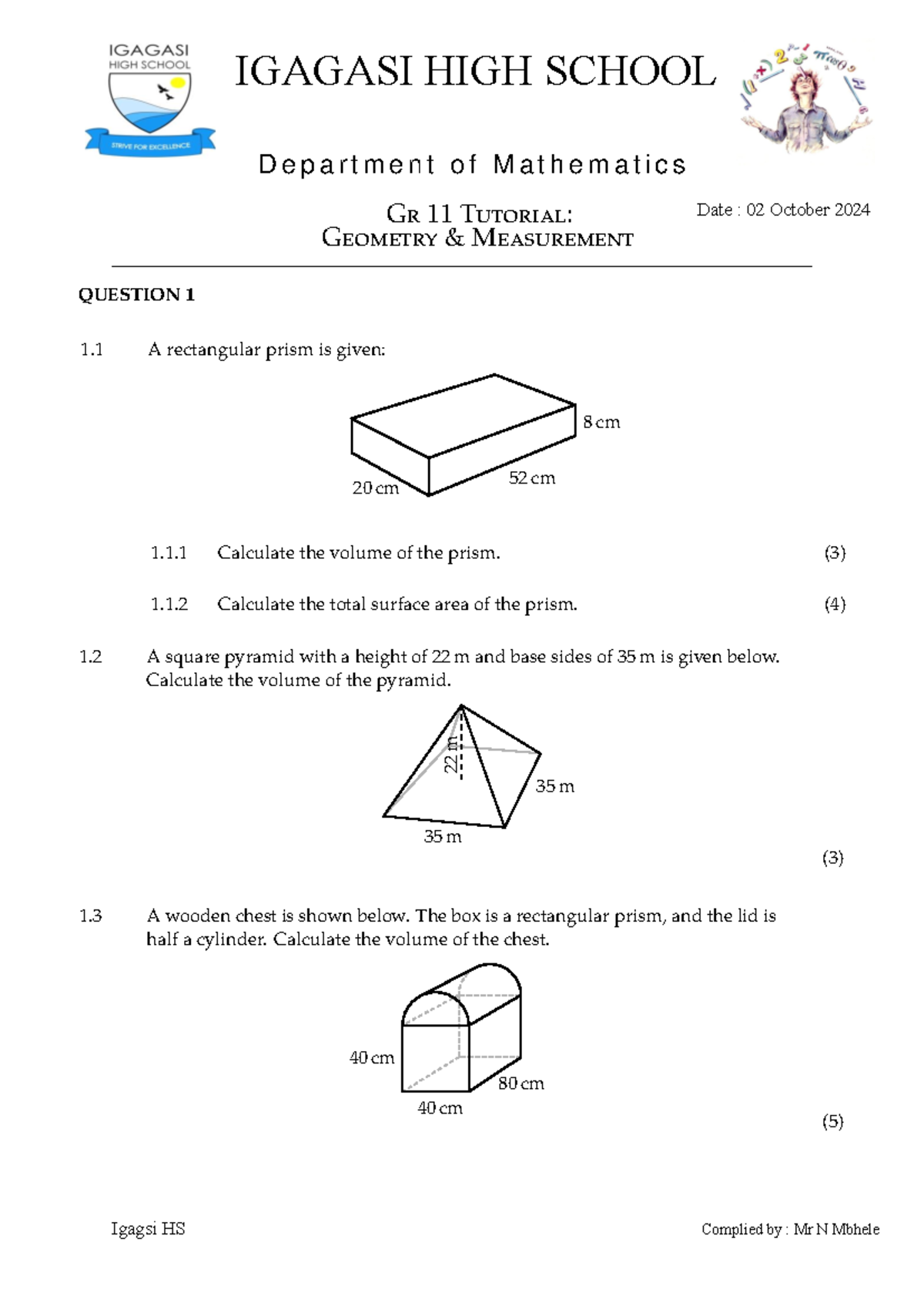 Measurement Worksheet 2 - Gr 11 Tutorial: Geometry & Measurement Igagsi ...