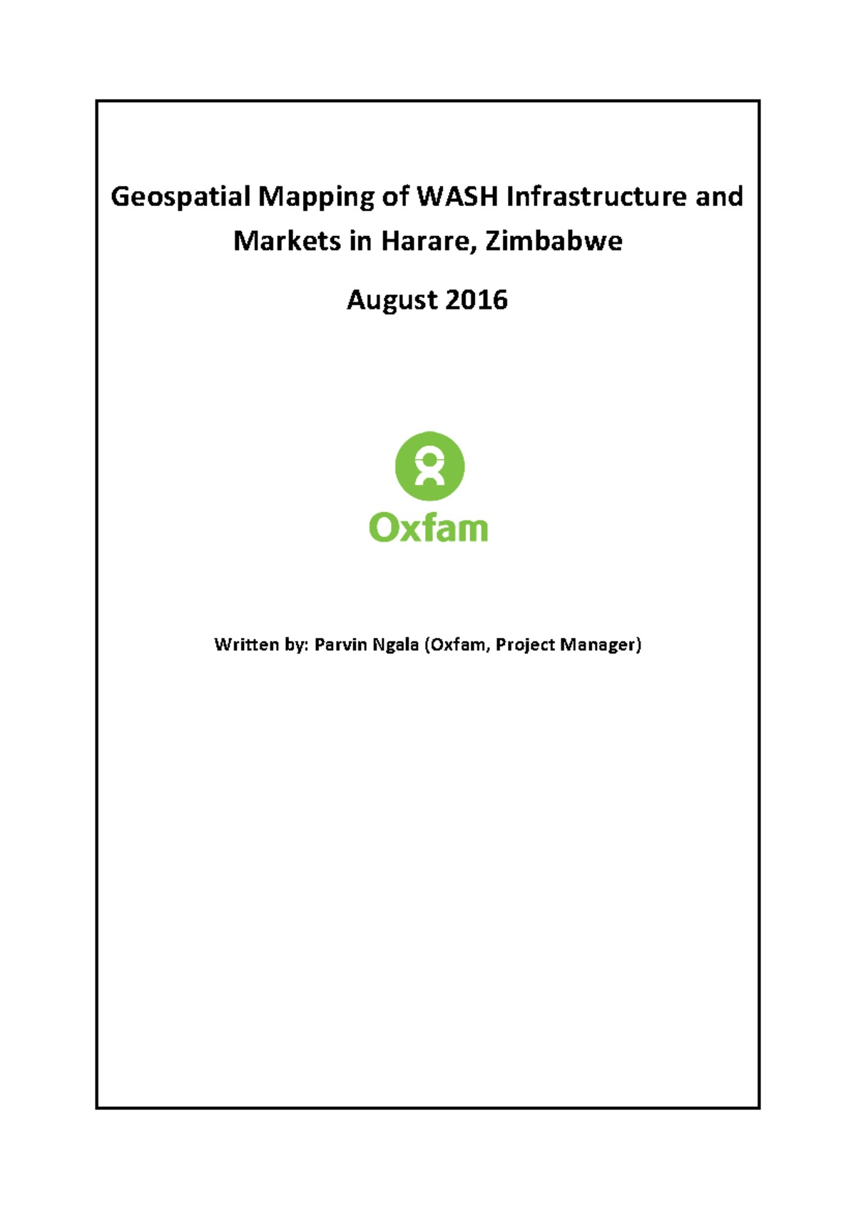 Geospatial mapping of WASH Infrastructure and Services Harare 050916 ...