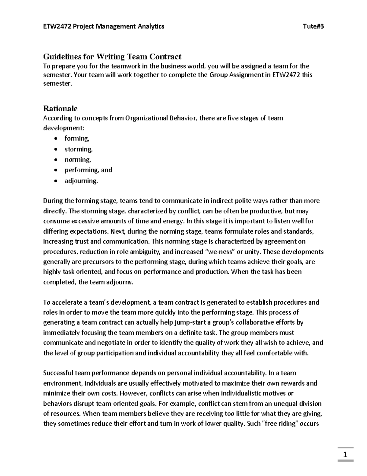 Team Contract Guidelines - Guidelines for Writing Team Contract To ...