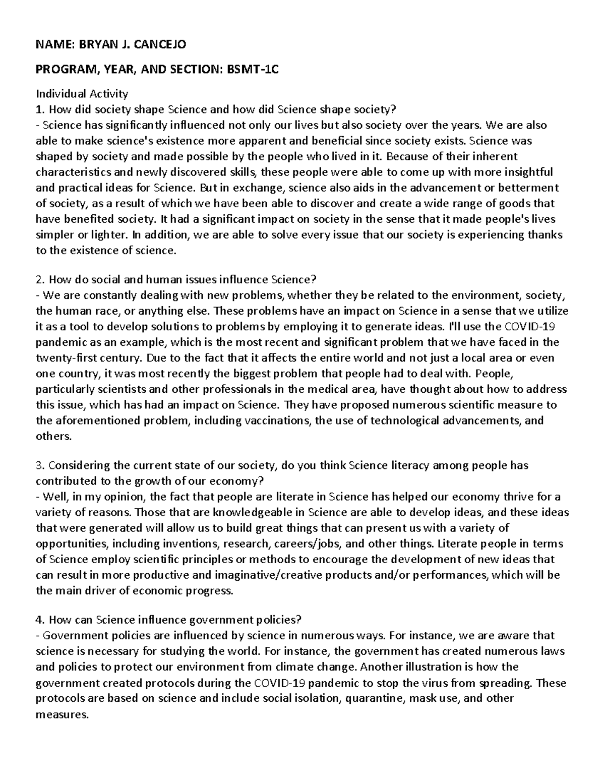 Cancejo, Bryan J. BSMT - 1C (STS) - NAME: BRYAN J. CANCEJO PROGRAM ...