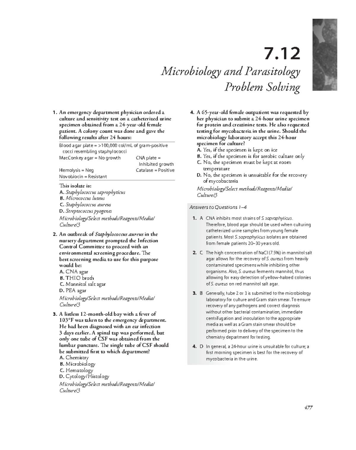 Microbiology Problem Solving (HARR) - 477 7. Microbiology and Parasitology Problem Solving 1. An ...