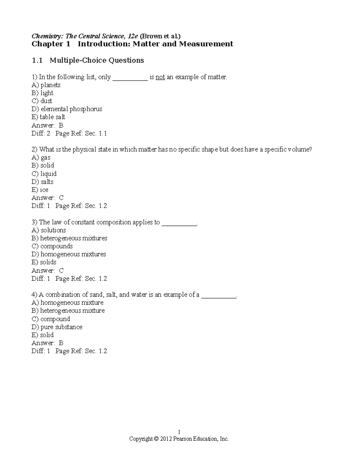 Chapter 1 Introduction: Matter and Measurement - Chemistry: The Central ...