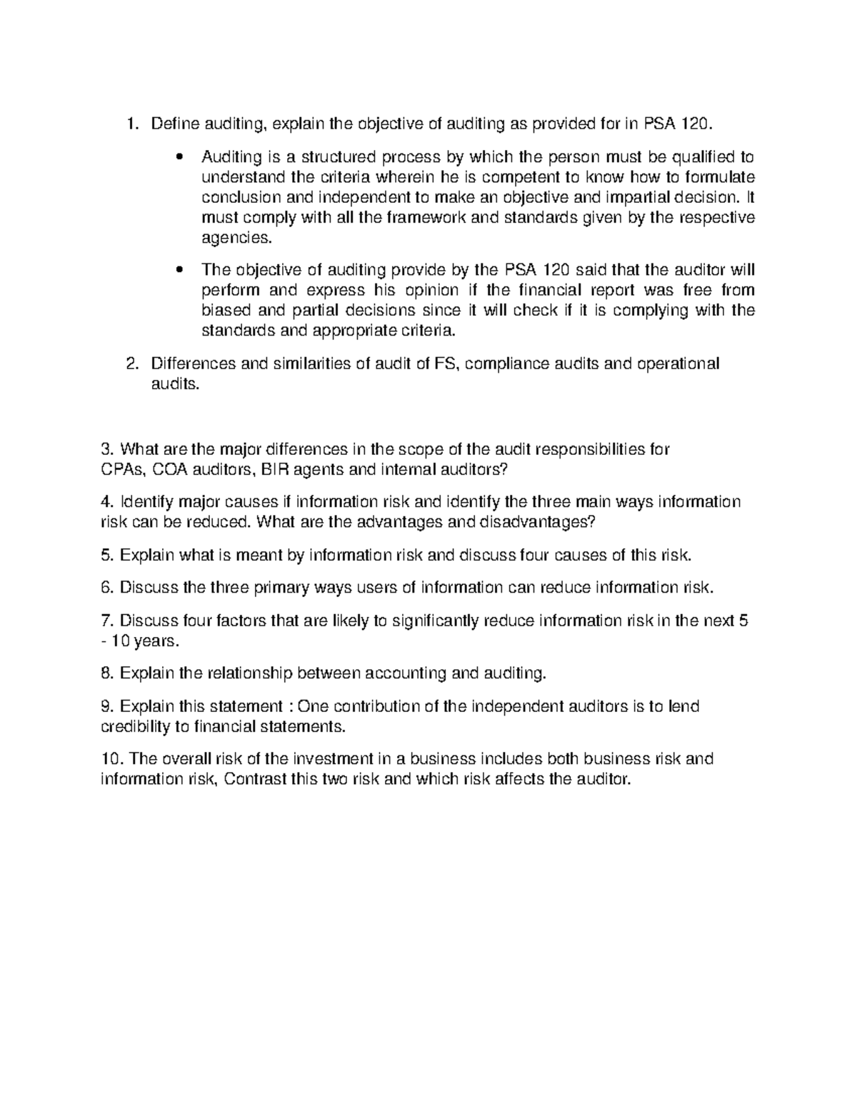 Define auditing - bmlhik'p; - Define auditing, explain the objective of auditing as provided for ...