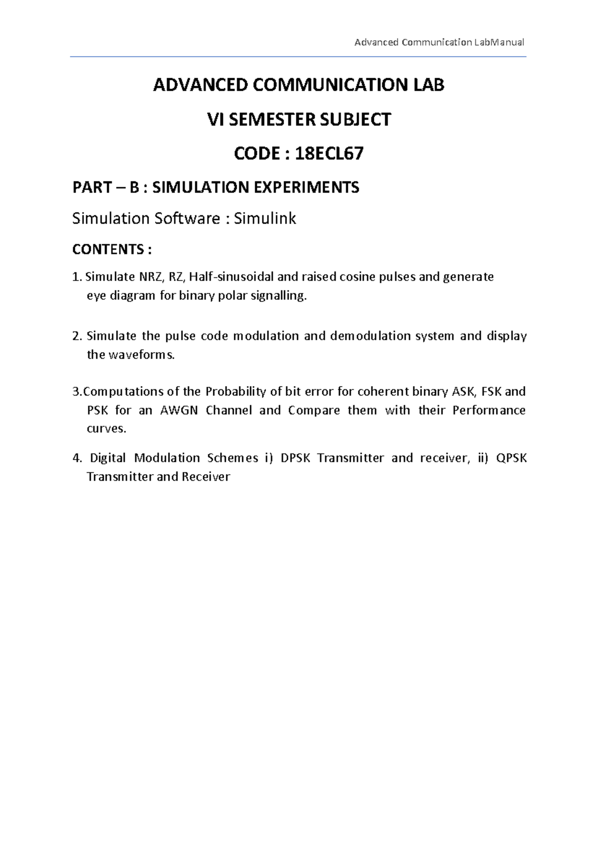Com Part B simulation Manual - ADVANCED COMMUNICATION LAB VI SEMESTER ...