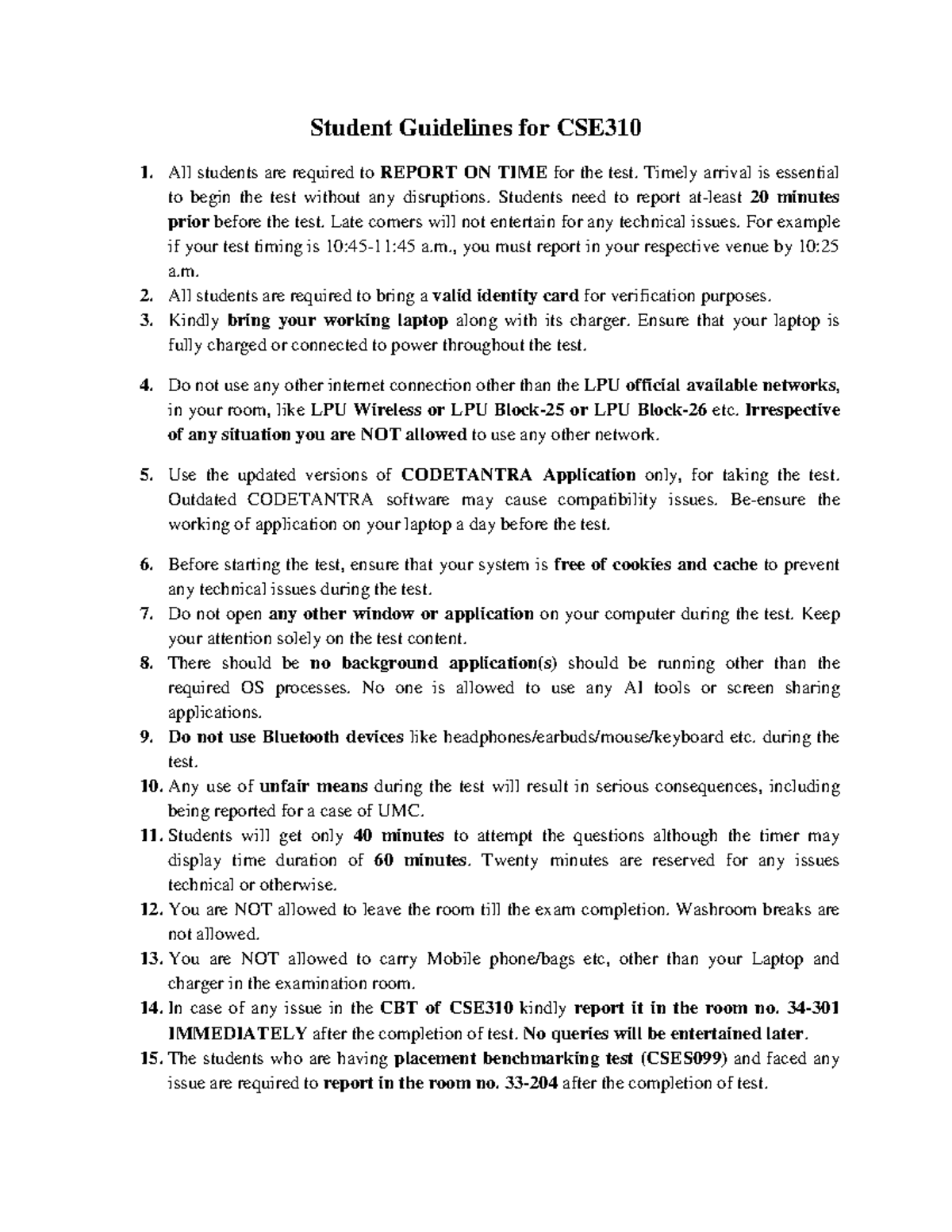 CSE310 Student Guidelines - Student Guidelines for CSE All students are ...