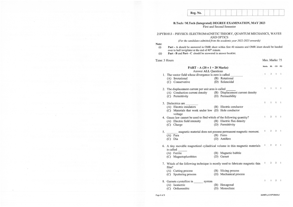 21PYB101J - MAY 2023 - Semiconductor physics and computational methods - Studocu