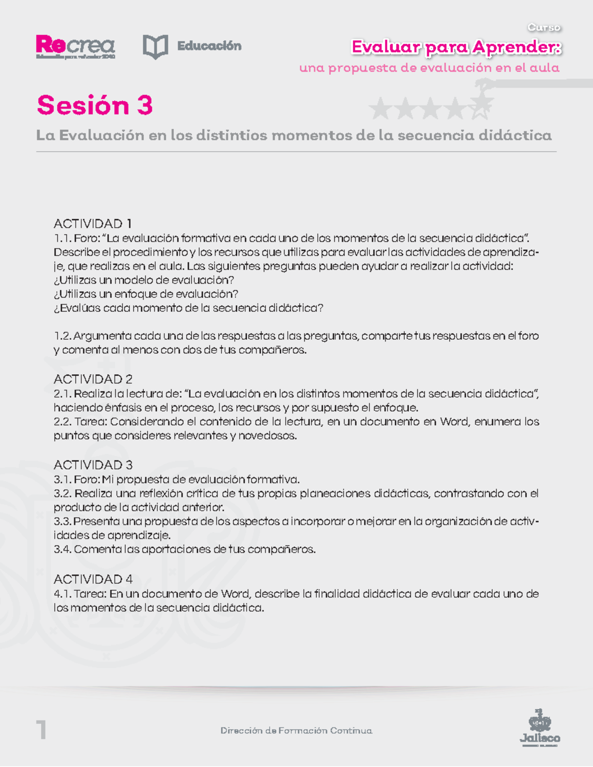 08. Curso. Evaluar para Aprender. Actividades. M3 - DirecciÛn de FormaciÛn Continua SesiÛn 3 ...