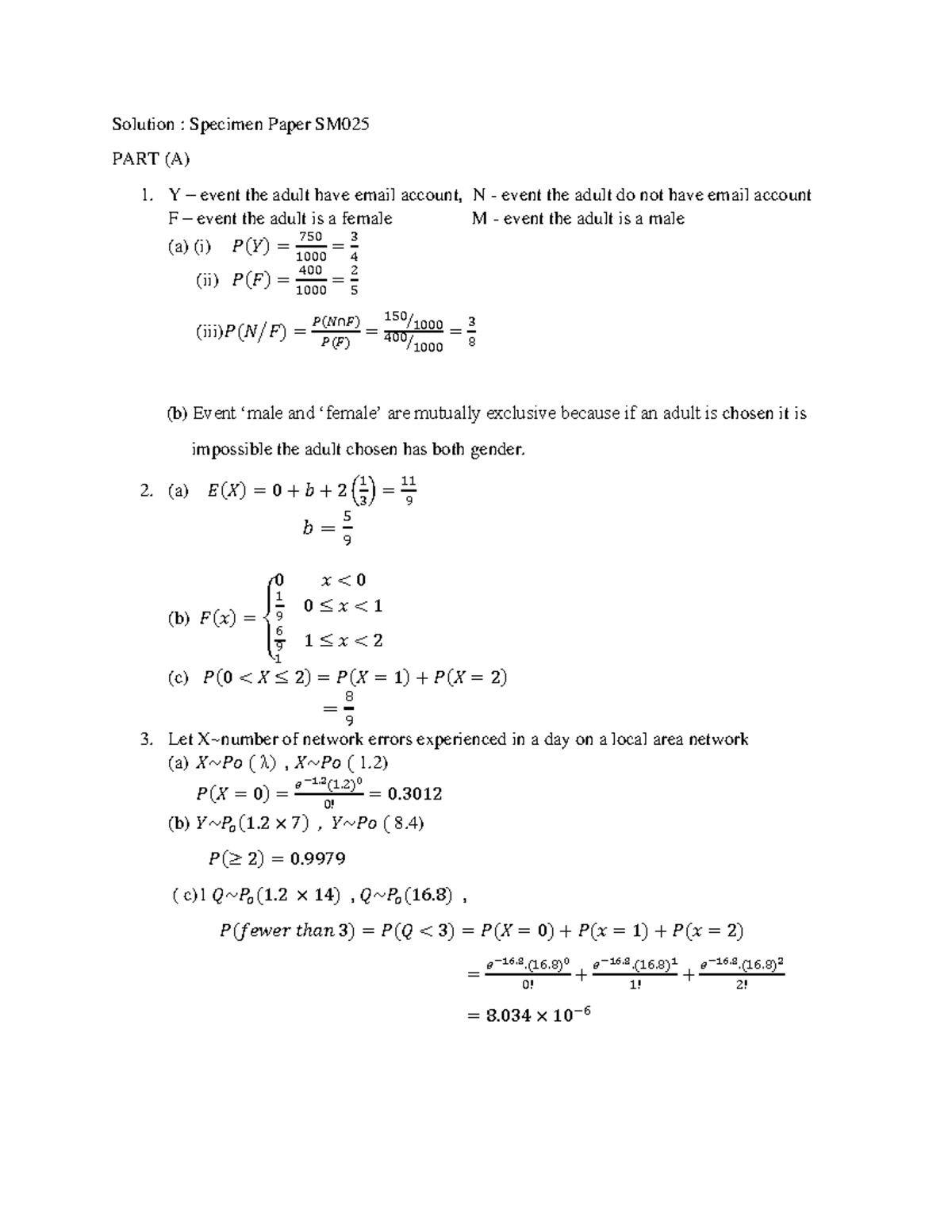 Mathematics tutorial chapter 1 and 2 - Solution : Specimen Paper SM ...