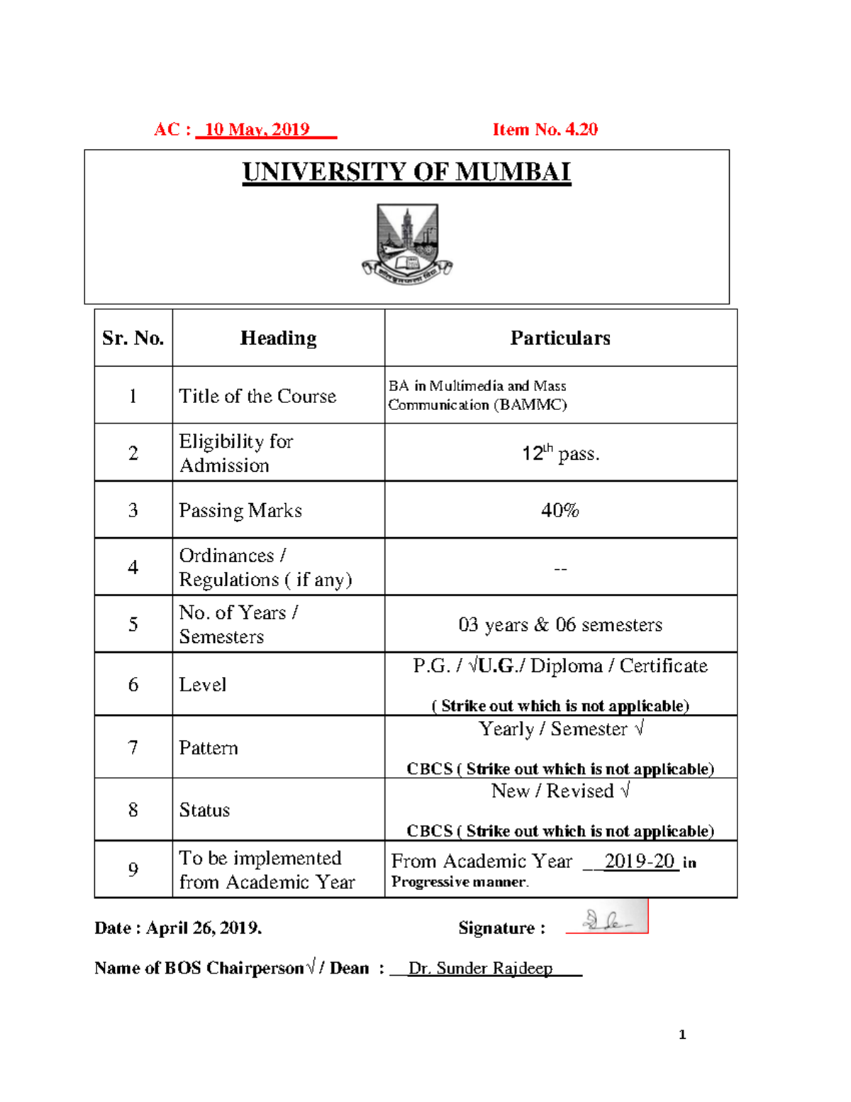 460 Download Bammc Sem- I and II Sanctioned in AC 10 May 2019- Item No ...