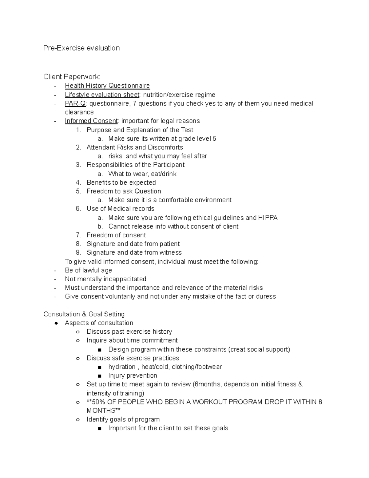 385 Lecture 2 - Dr. Johnson - Pre-Exercise evaluation Client Paperwork ...