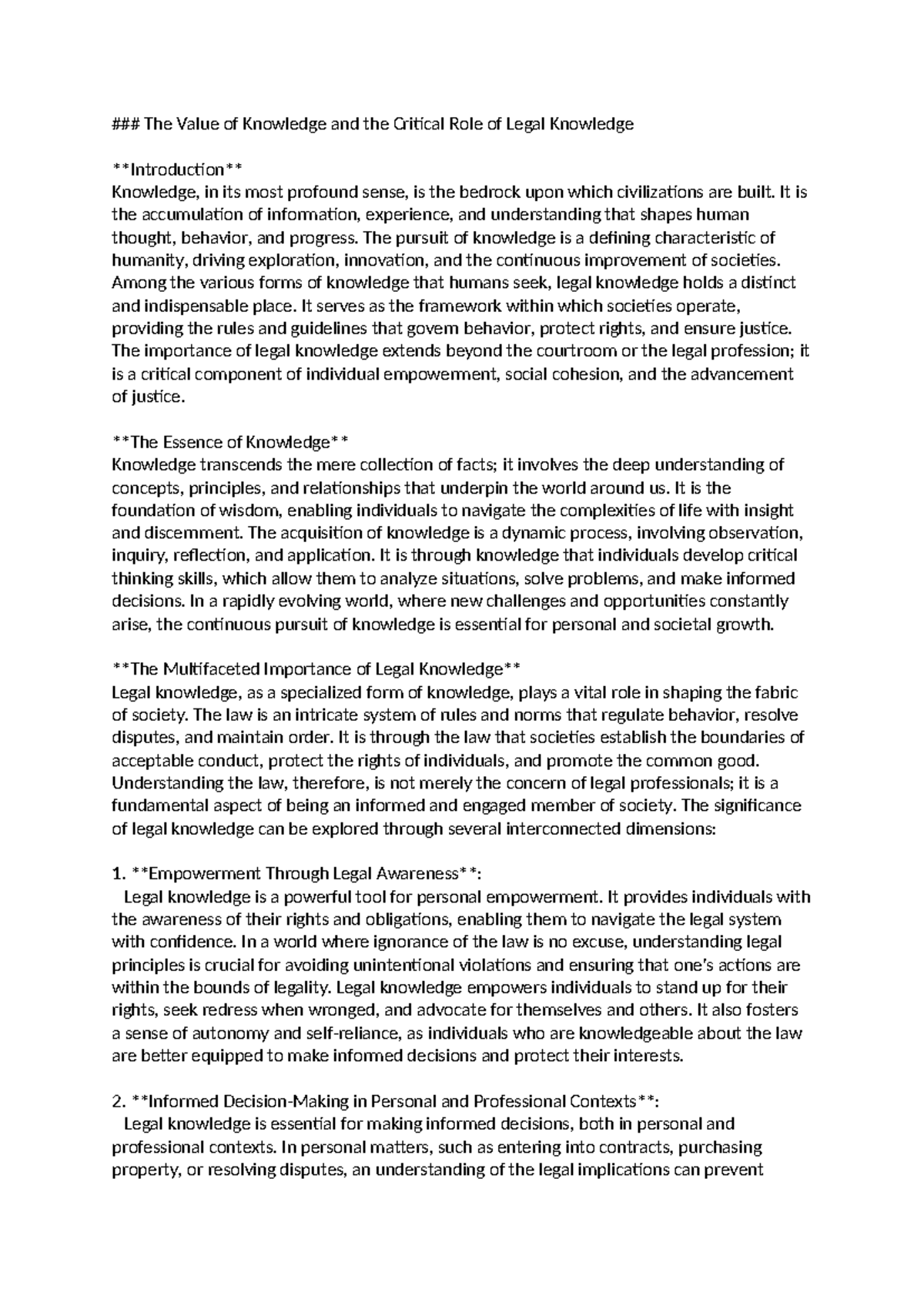 The Value of Knowledge and the Critical Role of Legal Knowledge - The ...