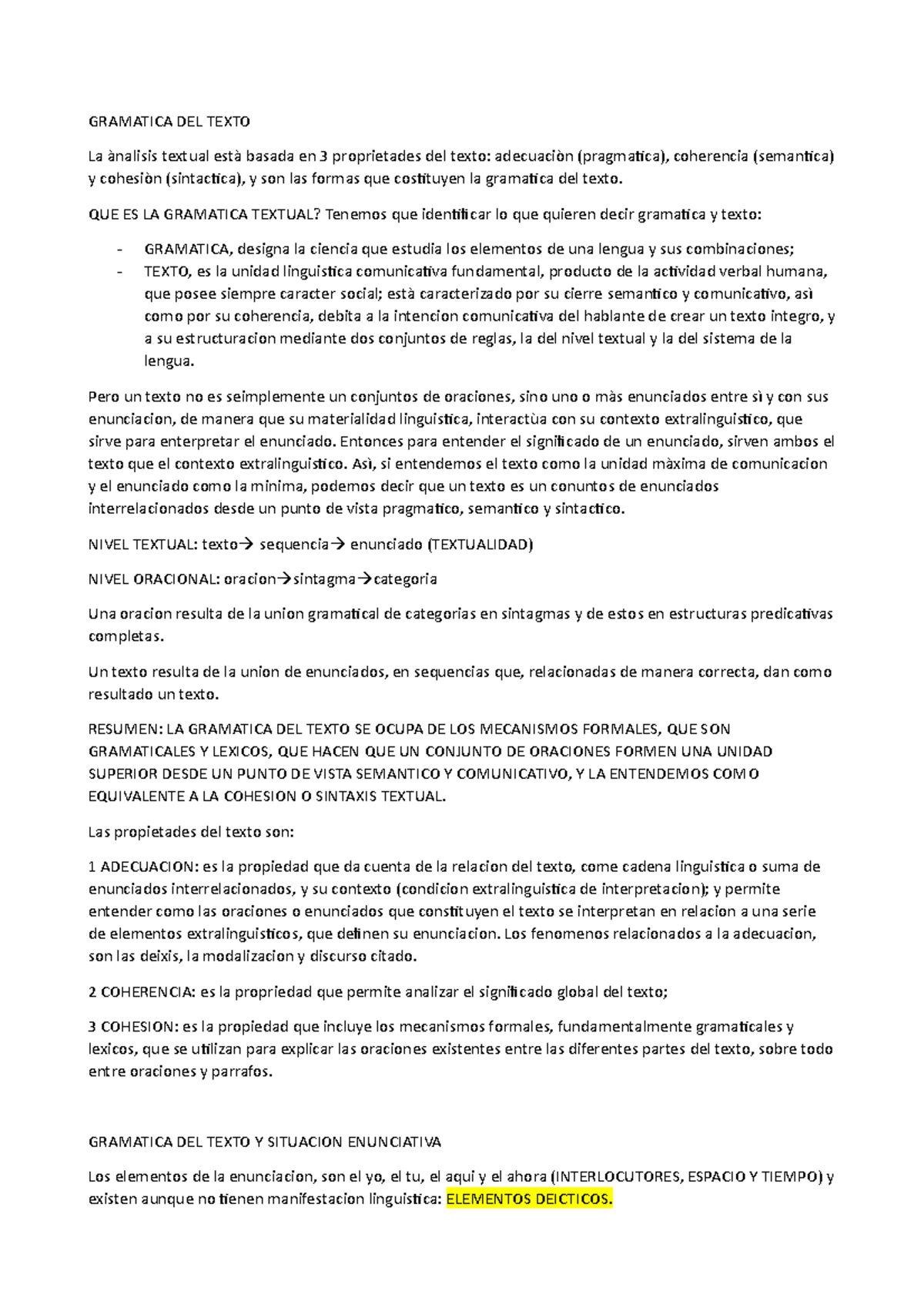 Gramatica del Texto (3 anno, Simonatti) - GRAMATICA DEL TEXTO La ...