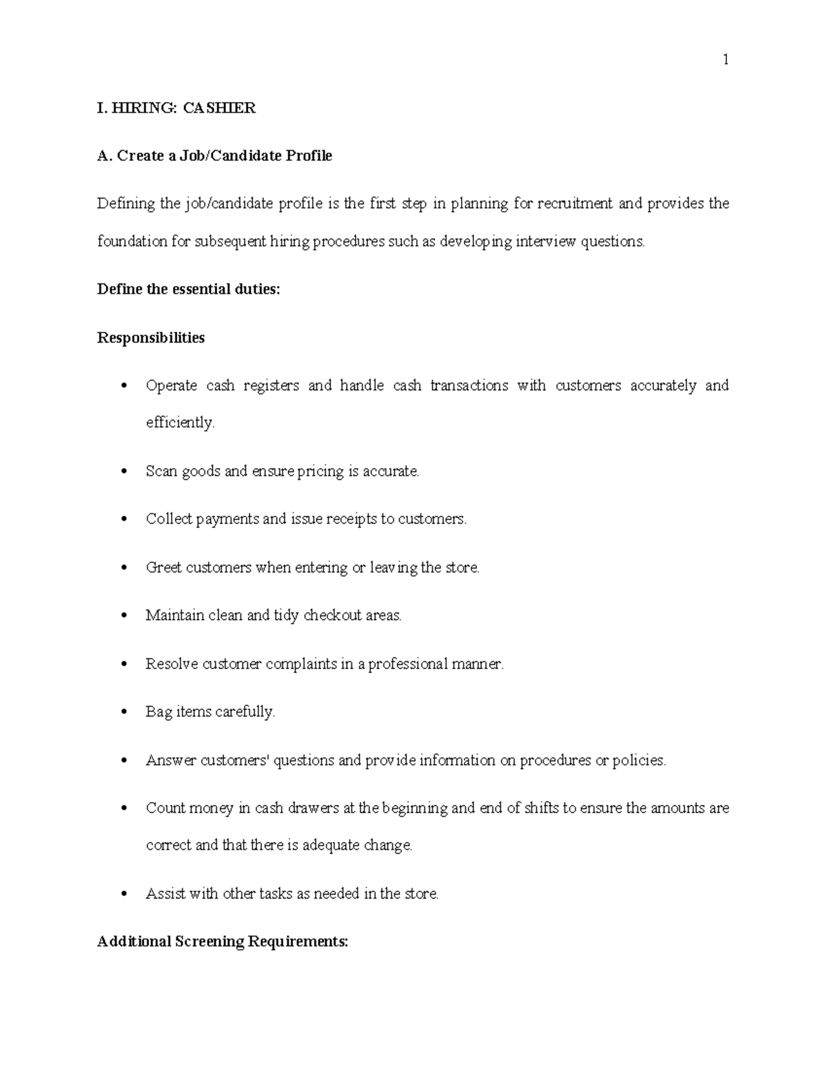 Term Project 2023 - I. HIRING: CASHIER A. Create a Job/Candidate ...