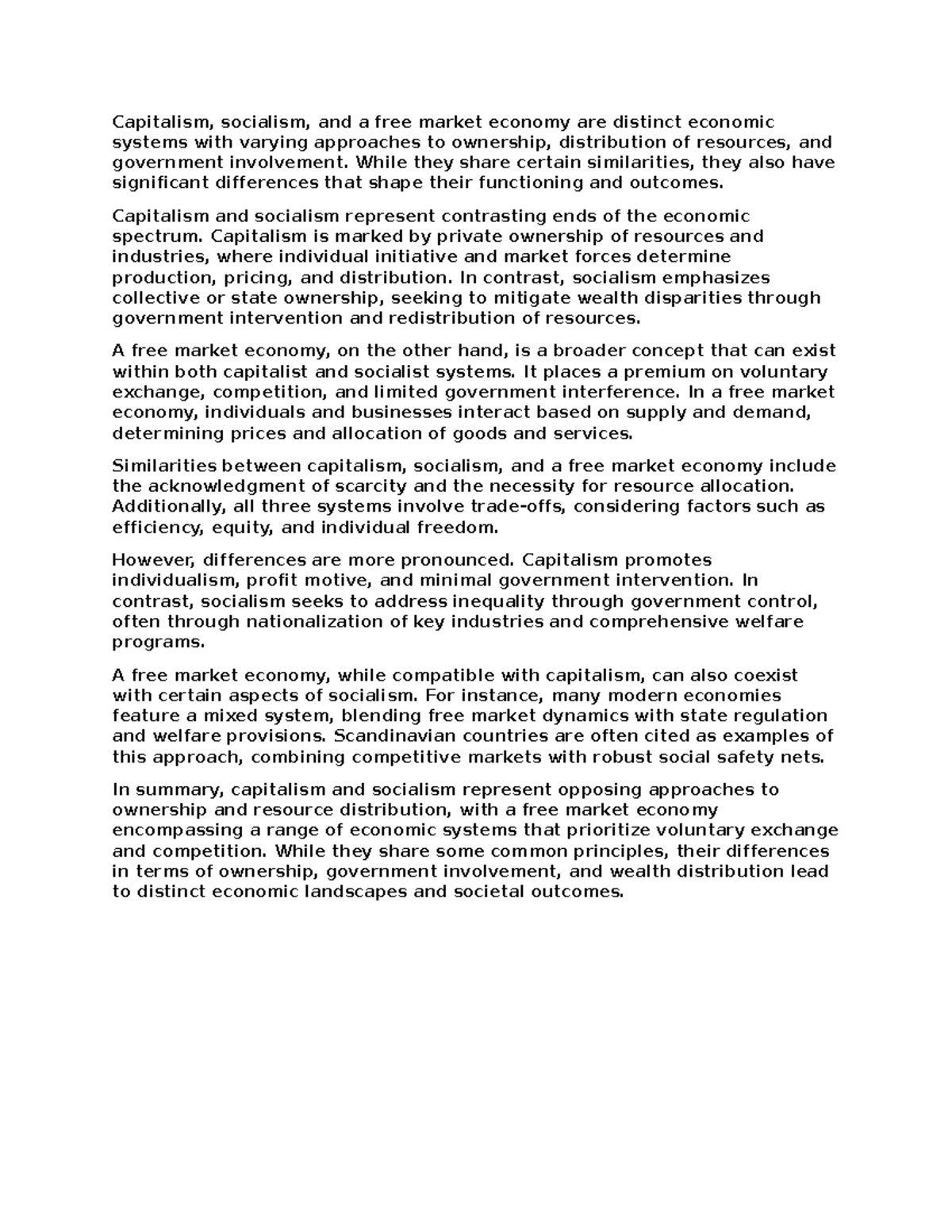 3.7 economics assignment - Capitalism, socialism, and a free market ...