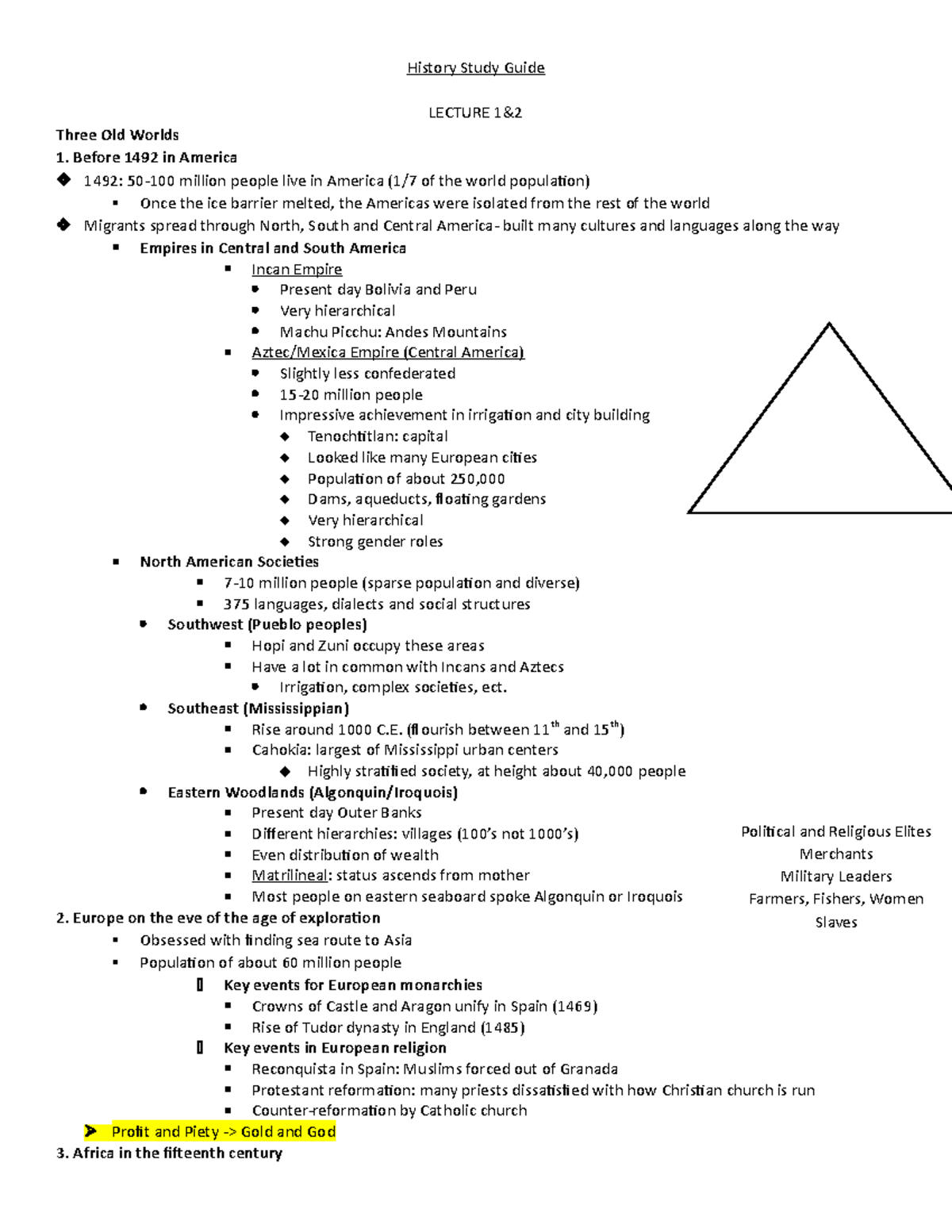 History Study Guide - History Study Guide LECTURE 1& **Three Old Worlds ...