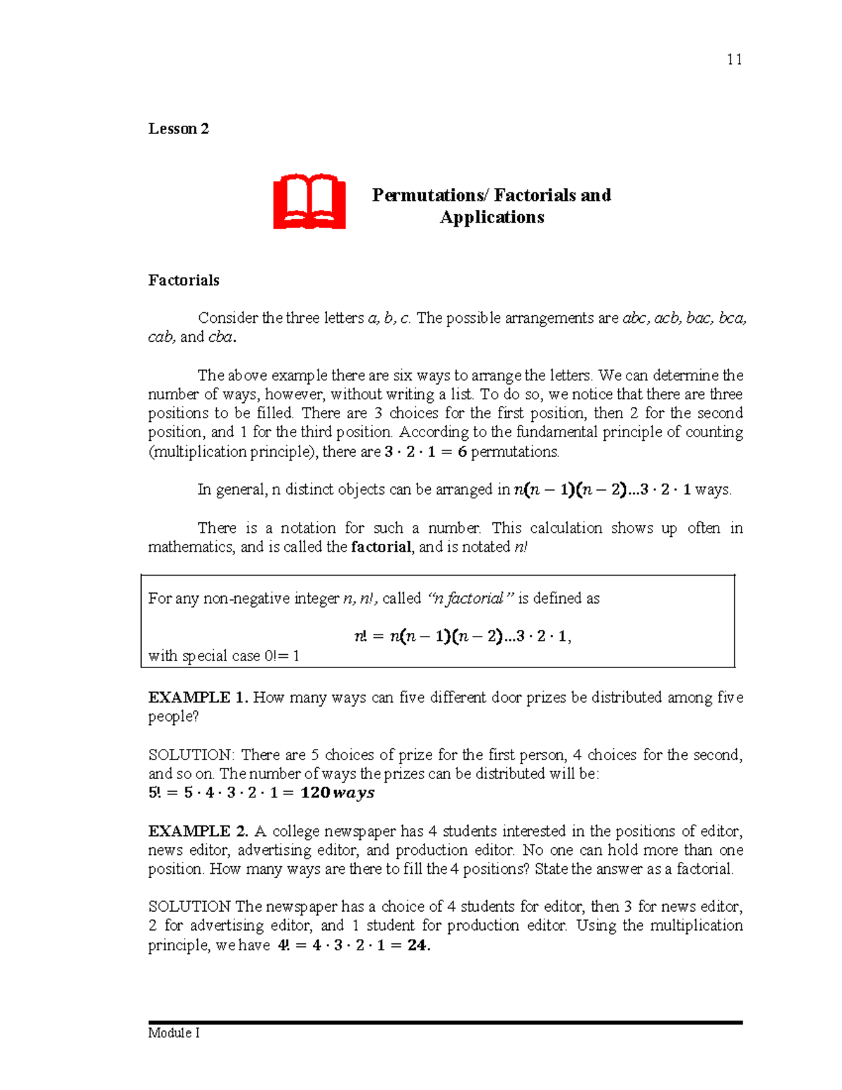 Lesson 2 Theory of Probability - Lesson 2 Factorials Consider the three letters a, b, c. The ...