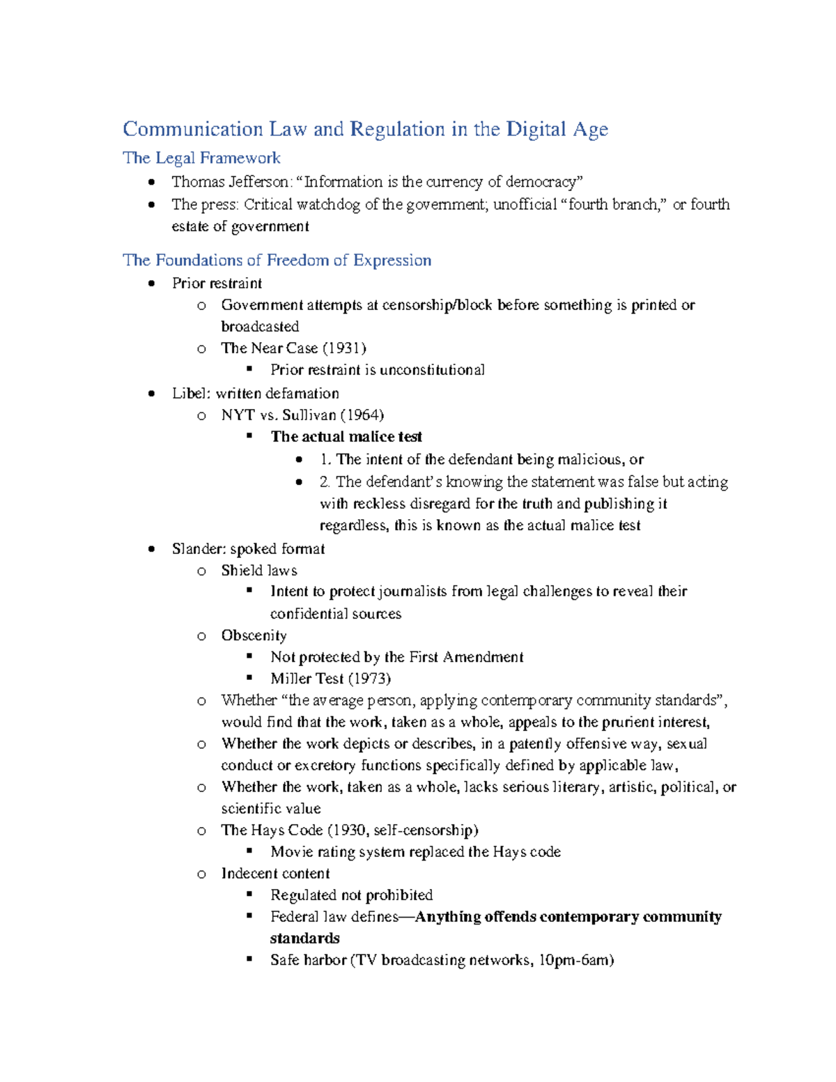 Unit Three: Chapter Twelve - Communication Law and Regulation in the ...