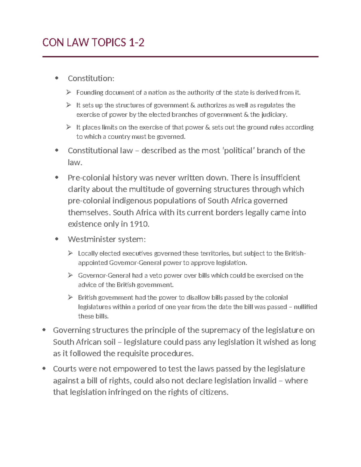 Constitutional LAW Notes - CON LAW TOPICS 1- Constitution: Founding ...