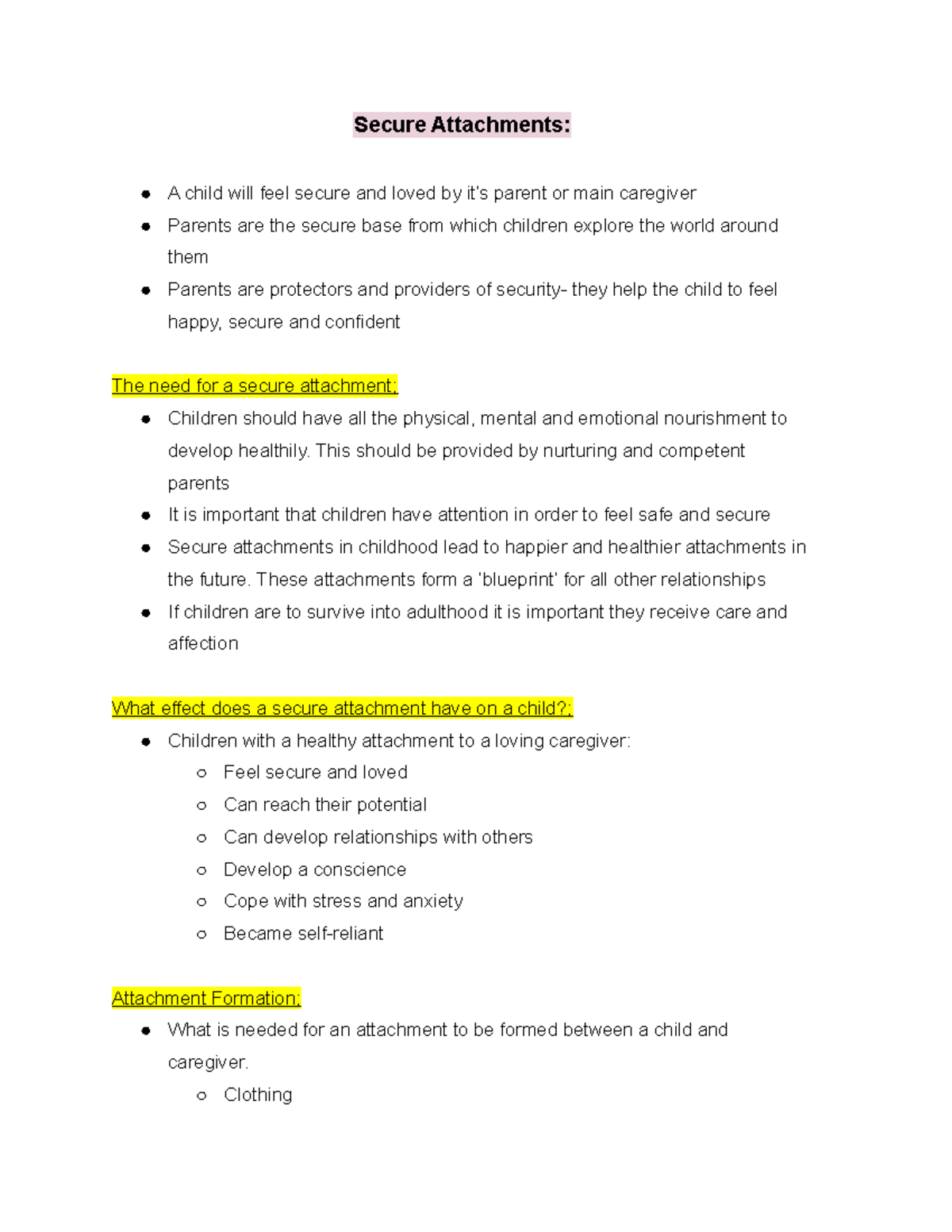 Secure Attachments - Lecture notes 7 - Secure Attachments: A child will ...