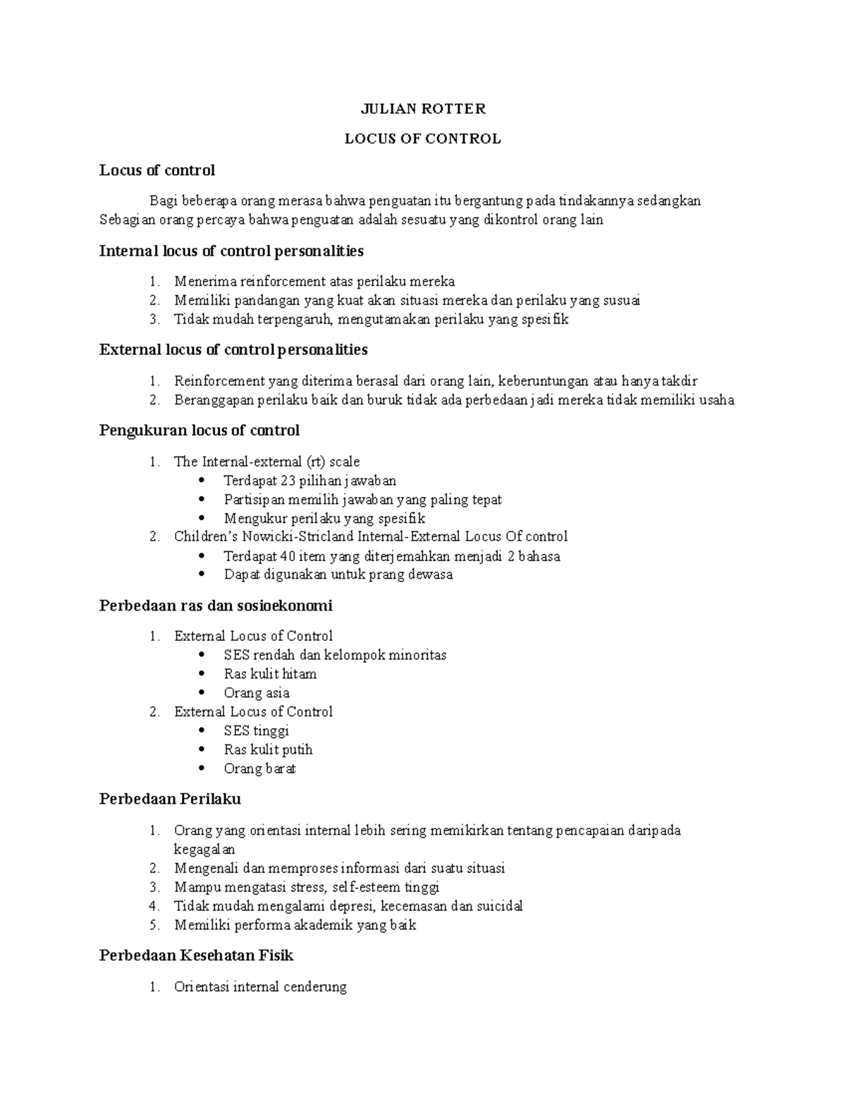 Julian Rotter - teori locus of control - JULIAN ROTTER LOCUS OF CONTROL ...