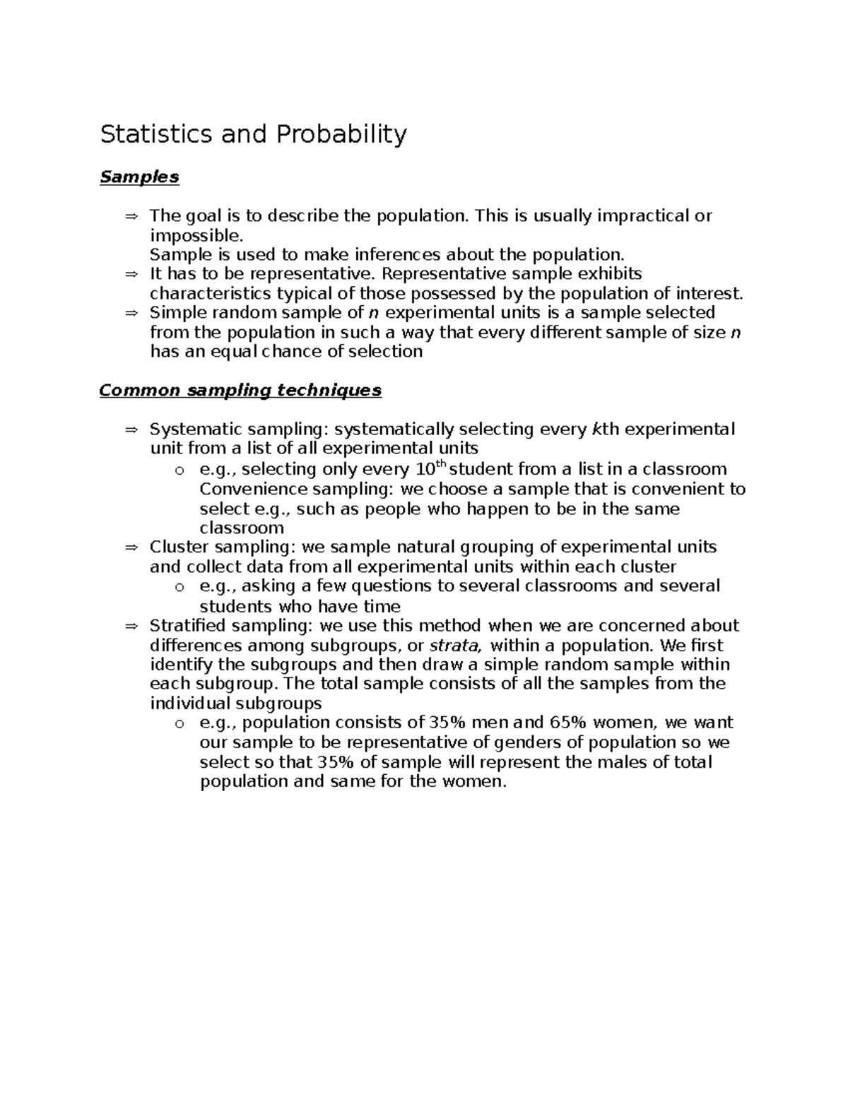 Statistics and Probability - Statistics and Probability Samples The ...