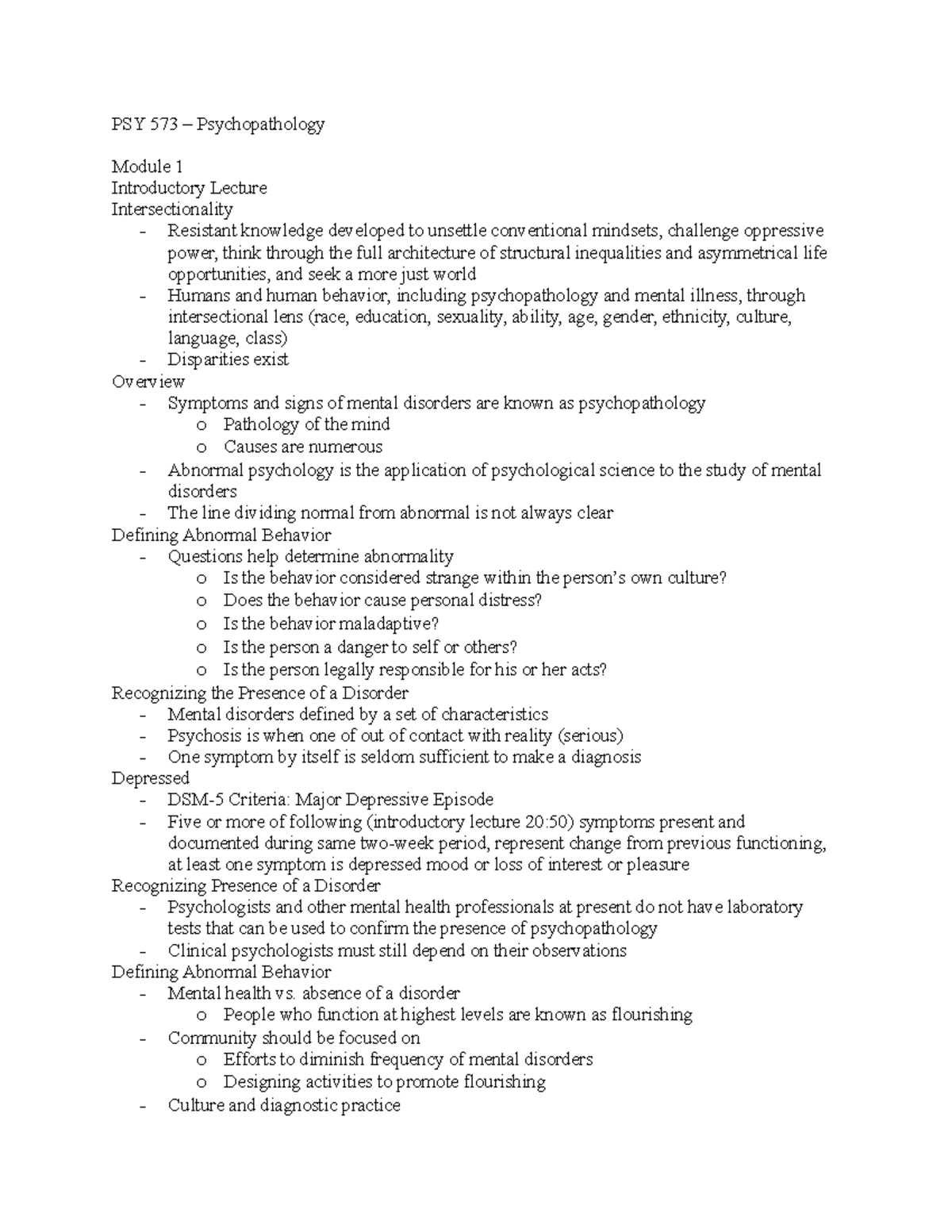 PSY 573 - Dr. Der-Ghazarian - PSY 573 – Psychopathology Module 1 ...
