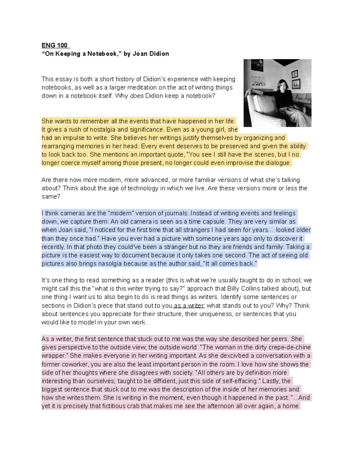On Keeping A Notebook Questions ENG 100 On Keeping A Notebook By
