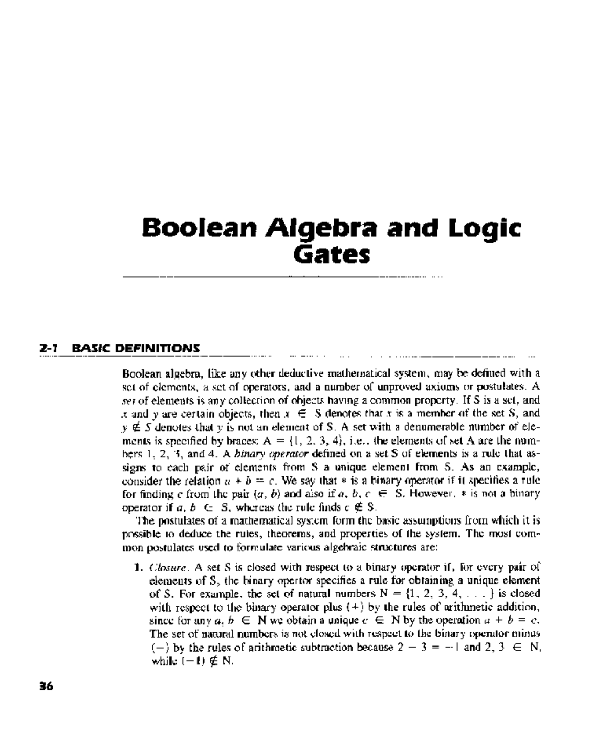 Boolean Algebra - A set of elements is any collection of objects having ...