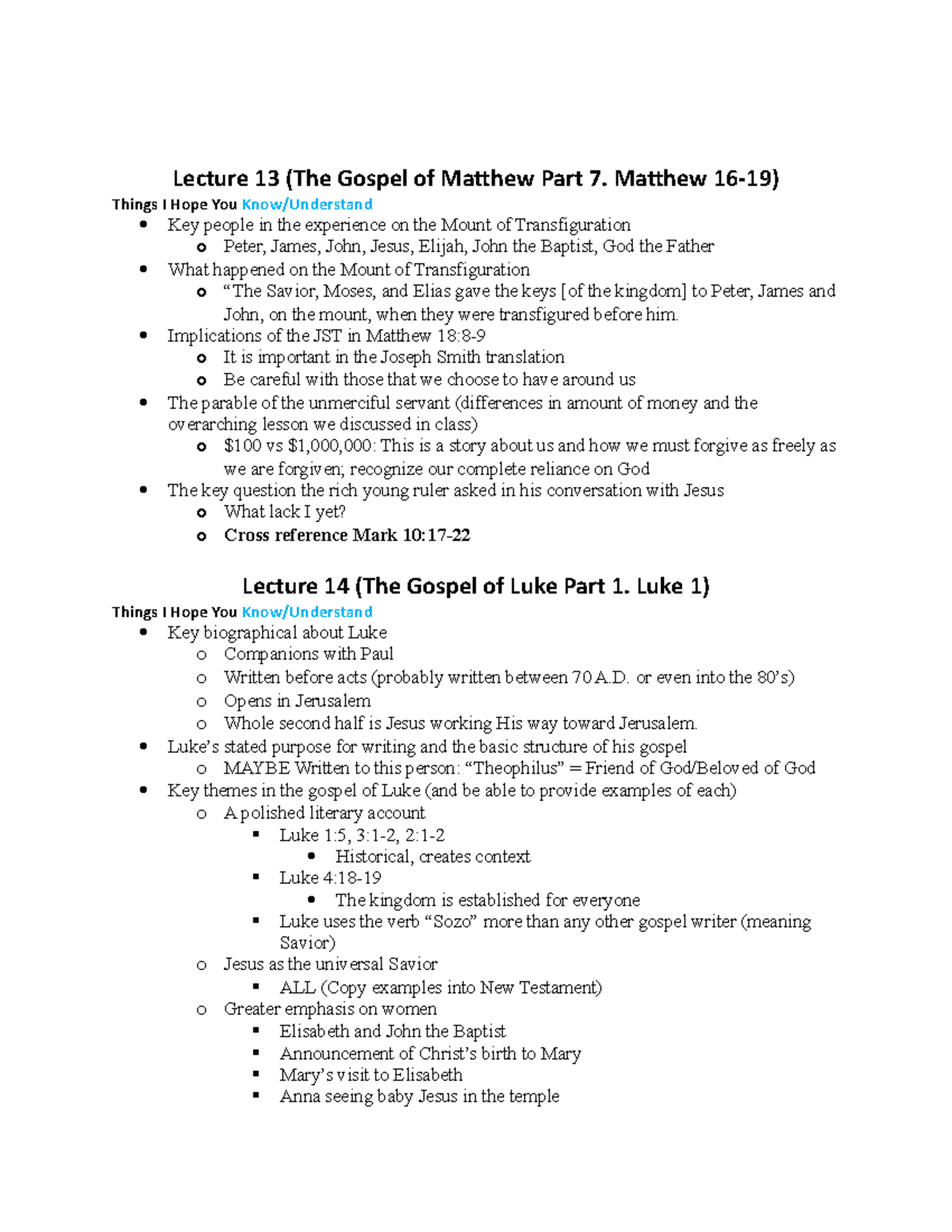 Study Guide for Final - Lecture 13 (The Gospel of Matthew Part 7 ...