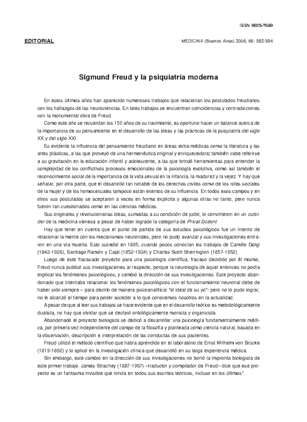 Sigmund Freud y la psiquiatria moderna - 592 MEDICINA - Volumen 66 - Nº ...