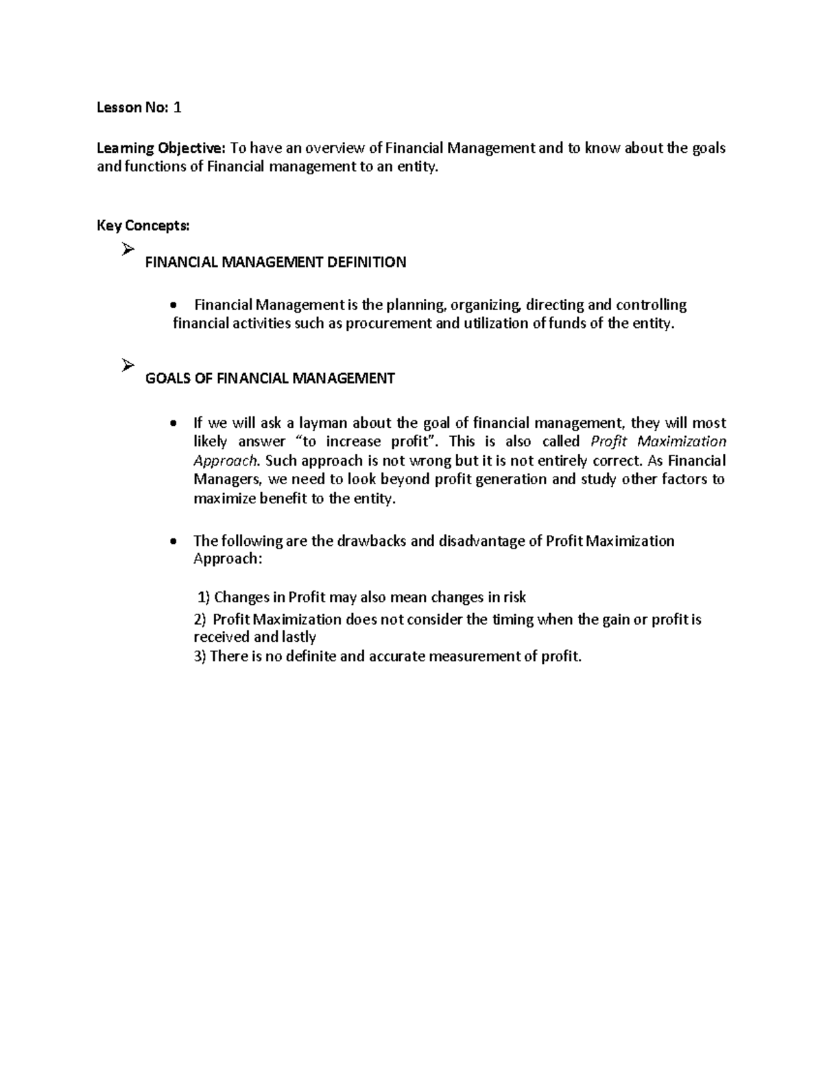 Financial Management - IT IS A LESSONS - Lesson No: 1 Learning ...